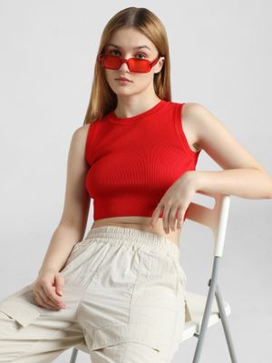 Buy ONLY Red Cropped Knit Top Online