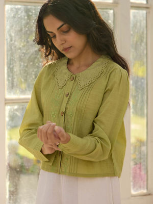 Buy Banera Eleanor Green Embroidered Top Online