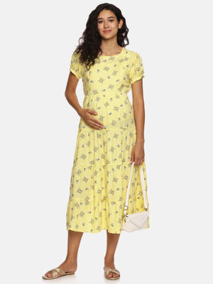 Buy Nejo Yellow Printed Maternity Dress (S) Online