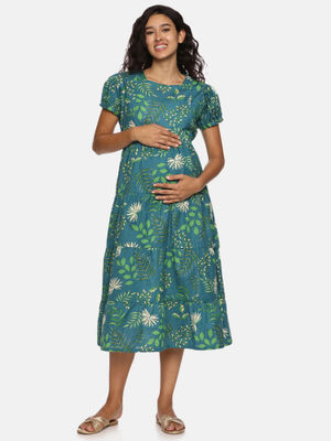 Buy Nejo Teal Printed Maternity Dress (S) Online