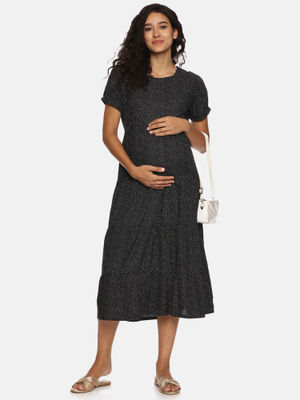 Buy Nejo Black Printed Maternity Dress (S) Online