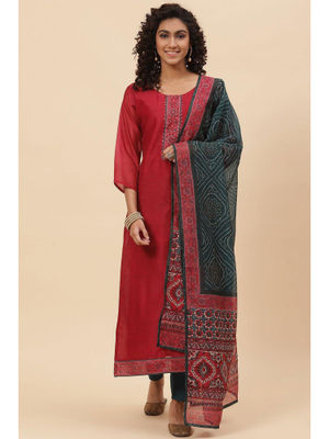 Buy Biba Pink Cotton Unstitched Suit (Set of 3) Online