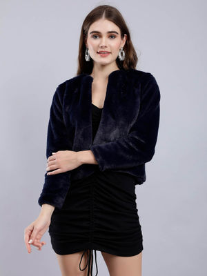 Buy ANVI Be Yourself Women Navy Blue Fur Jacket Online
