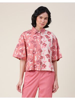 Buy Fabindia FabNu Pink Cotton Linen Flax Printed Shirt Online