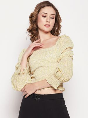 Buy CAMLA Green Printed Square Neck Crop Top Green Online