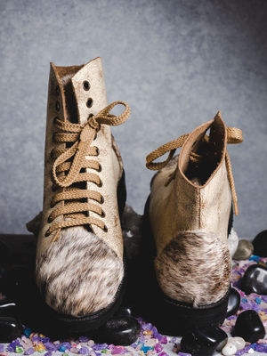 Buy Kavith Sainaani Distressed Beige Hair-on Sneakers (Pack of 2) Online