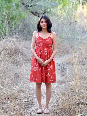 Buy Oodeypore Red Bellis Floral Dress (XS) Online
