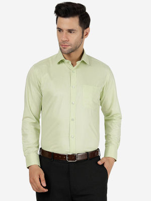 Buy Greenfibre Men Cotton Blend Solid Pista Green Slim Fit Full Sleeve ...