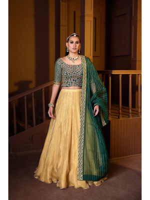 Buy PRATIBHA SULTANIA Hand Embellished Koti Blouse with Tissue Lehenga ...