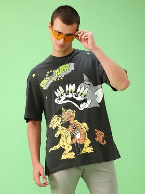 Buy Bewakoof Men Grey Troublemaker Fanclub Character Printed Oversized ...