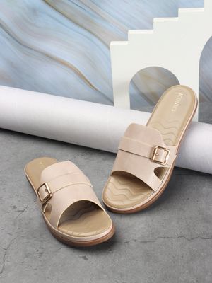 Buy Iconics Women Beige Comfort Flat Sandals Online