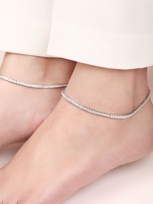 Buy Zavya Elegance CZ Rhodium Plated 925 Sterling Silver Anklet- Pair ...