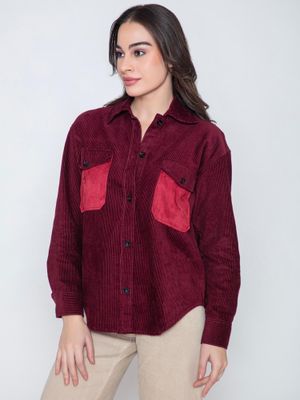 Buy Lounge Dreams Oversized Woolen Maroon Shacket Online