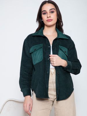 Buy Lounge Dreams Oversized Woolen Green Shacket Online