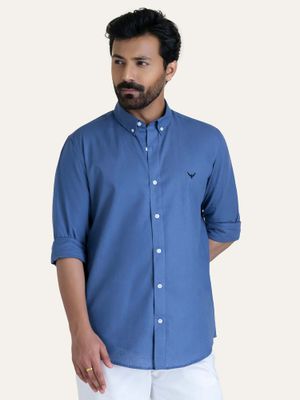 Buy Perch Blue Solid Slim Fit Shirt (XS) Online