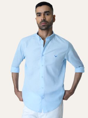 Buy Perch Blue Solid Slim Fit Shirt (XS) Online