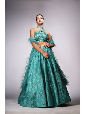 Buy Shruti S Heavy Embroidered Lehenga with Feathers On Dupatta (Set of ...