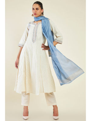 Soch Kurta Set : Buy Soch Women Off White Cotton Embroidered Suit Set ...
