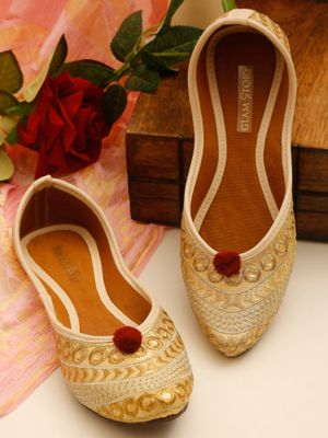 Buy GLAM STORY White Embroidery Punjabi Jutti For Women Online