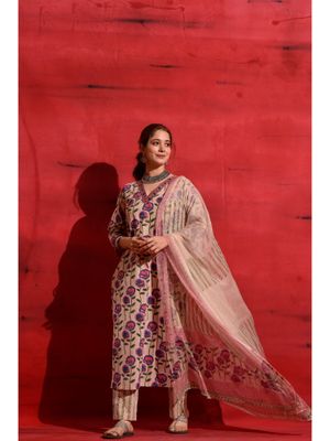 Buy DIMPLE DESIGN STUDIO Tulip Cotton Straight Suit (Set of 3) Online