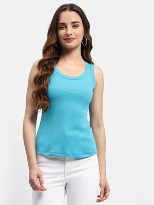 Buy Madame Aqua Blue Solid Tank top online