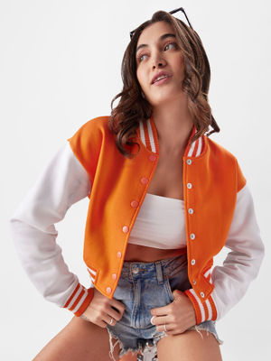 Buy The Souled Store Original Solid Blazing Orange, White Women Varsity ...