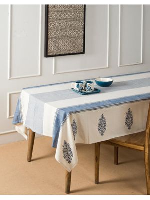 Buy Fabindia Blue Varya Cotton Hand Block Printed Table Cover (4 Seater ...