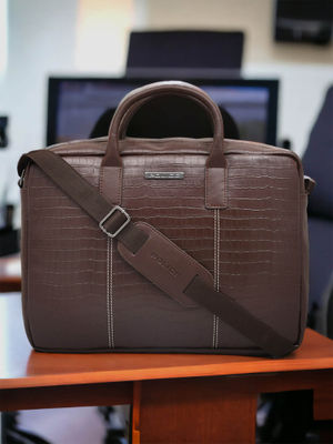 Buy Police Brown Croco Classy 15 Inch Stylish Briefcase Messenger Bag ...