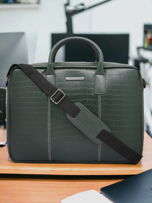 Buy Police Dark Green Croco Classy 15 Inch Stylish Briefcase Messenger ...