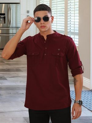 Buy KUONS AVENUE Purple Men's Cotton Short Pathani Kurta (M) Online