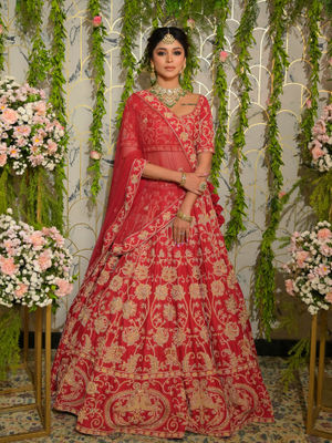 Buy Sanjana Thakur Red Bridal Lehenga with Blouse and Dupatta (Set of 3 ...