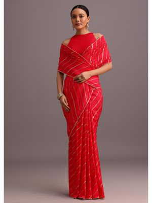 Buy KALKI FASHION Red Dola Silk Woven Leheriya Gota Patti Border Saree with Unstiched Blouse Online