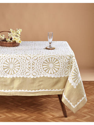 Buy Fabindia White Sitara Cotton Blend Applique Table Cover 6 Seater Online
