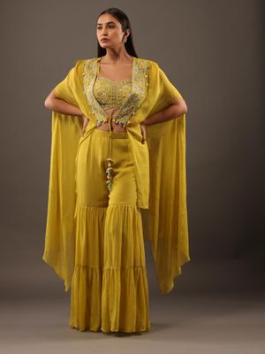 Buy Sindh Fashions Top Neon With High Low Cut Jacket and Sharara (of 3 ...