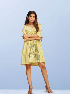 Buy CUSTARD Mint Embroidered Dress (XL) Online