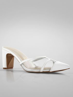 Buy Signature Sole White Pointed Toe Block Heels for Women (EURO 35) Online