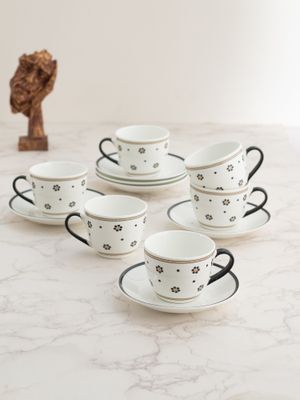 Buy CLAY CRAFT Fine Ceramic Monochrome Cup & Saucer Set Of 12 ( 6 Cups ...