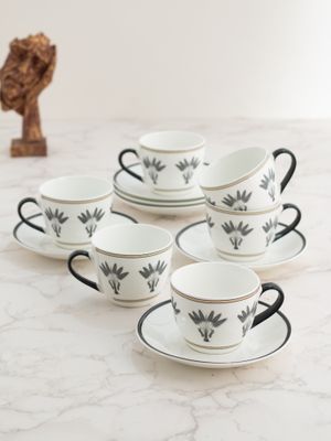 Buy CLAY CRAFT Fine Ceramic Monochrome Cup & Saucer Set Of 12 ( 6 Cups ...