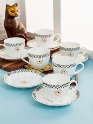 Buy CLAY CRAFT Fine Ceramic Printed Cup & Saucer Of 12 ( 6 Cups, 6 ...