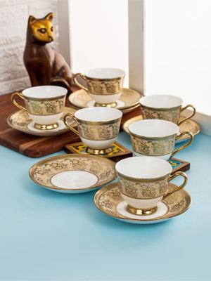 Buy CLAY CRAFT Fine Ceramic Georgian Gold Cup & Saucer Set Of 12 ( 6 ...