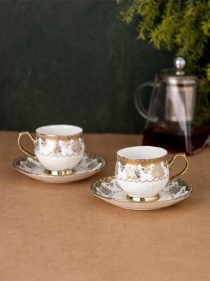 Buy CLAY CRAFT Ceramic Rose Design Gold Printed Cup & Saucer Set Of 12 ...