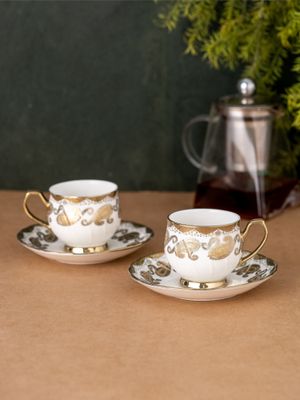 Buy CLAY CRAFT Ceramic Rose Design Gold Printed Cup & Saucer Set Of 12 ...