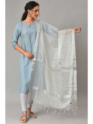 Buy W Silver Solid Dupatta Online