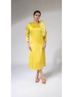 Buy Weaving Cult Yellow Blair Ruffle Detailing Midi Dress Online