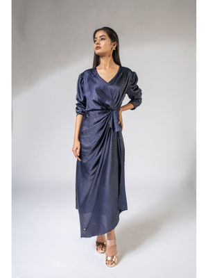 Buy Weaving Cult Midnight Asymmetrical Midi Dress with Detachable 3D ...