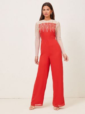 Buy Lipsy Colorblock Red Long Sleeve Jumpsuit Online