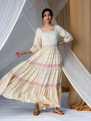 Buy WISHFUL by W Beige Floral Dress Online