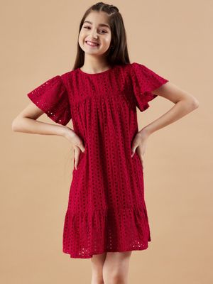 Buy Cherry & Jerry Girls Maroon Fit and Flare Mini Dress Online
