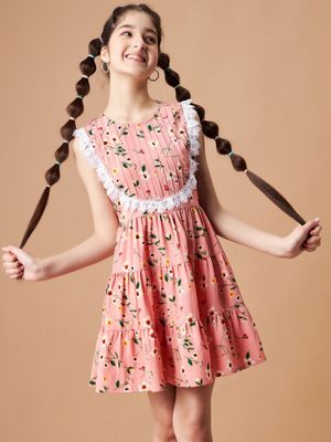 Buy Cherry & Jerry Girls Peach A-Line Knee Length Dress Online