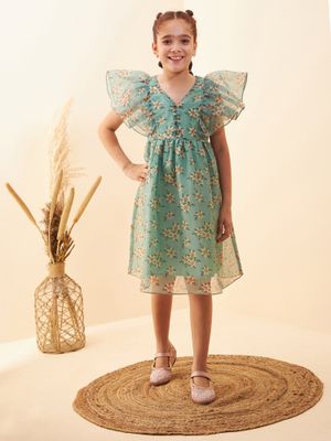 Buy Cherry & Jerry Girls Green A-Line Knee Length Dress Online